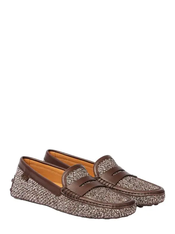 TOD'S Gommino Leather-trimmed Tweed Driving Shoes - Brown