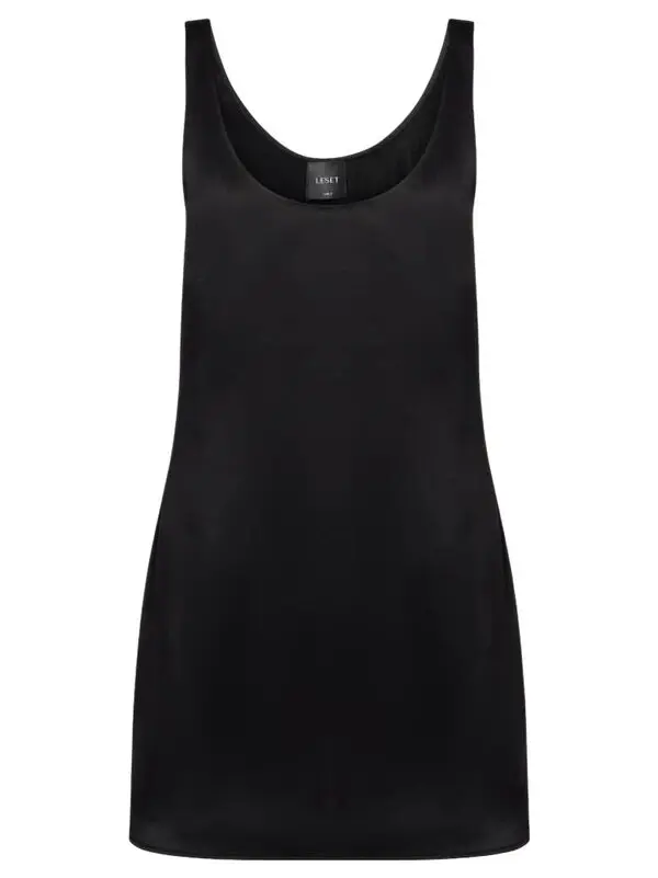 LESET Barb Satin Slip Dress - Black