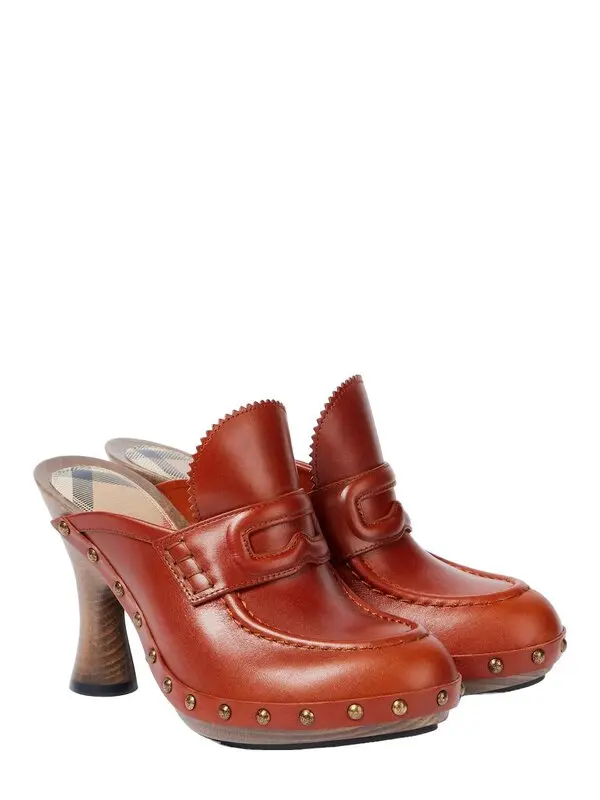 Burberry Leather Mules - Brown