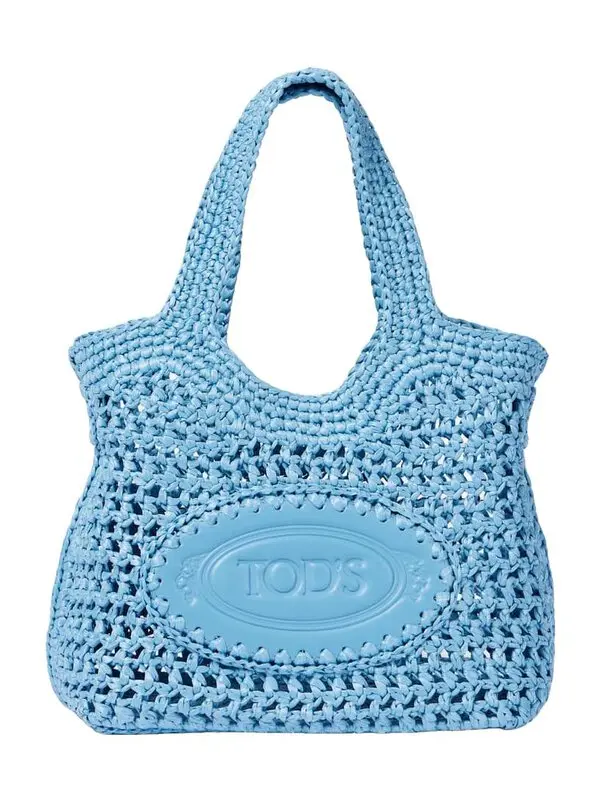 TOD'S Leather-trimmed Raffia Basket Bag - Blue