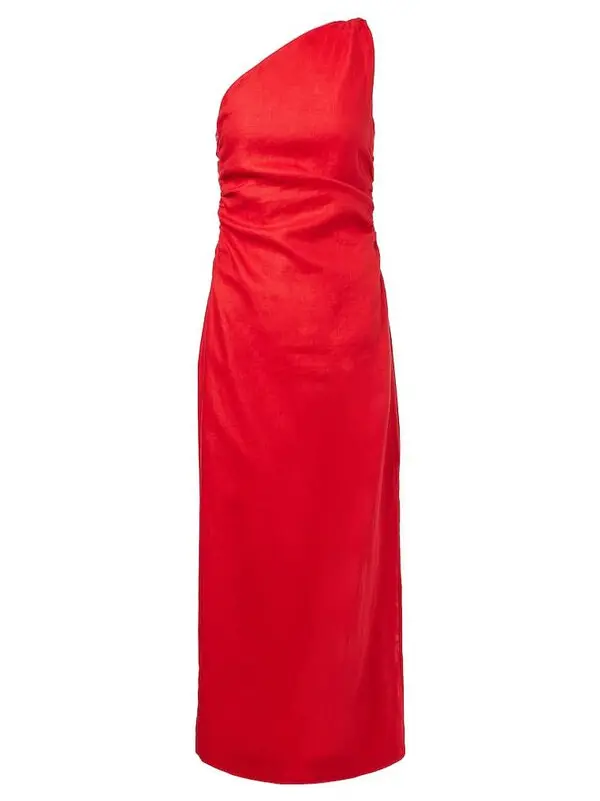 Faithfull The Brand Jomana One-shoulder Linen Midi Dress - Red