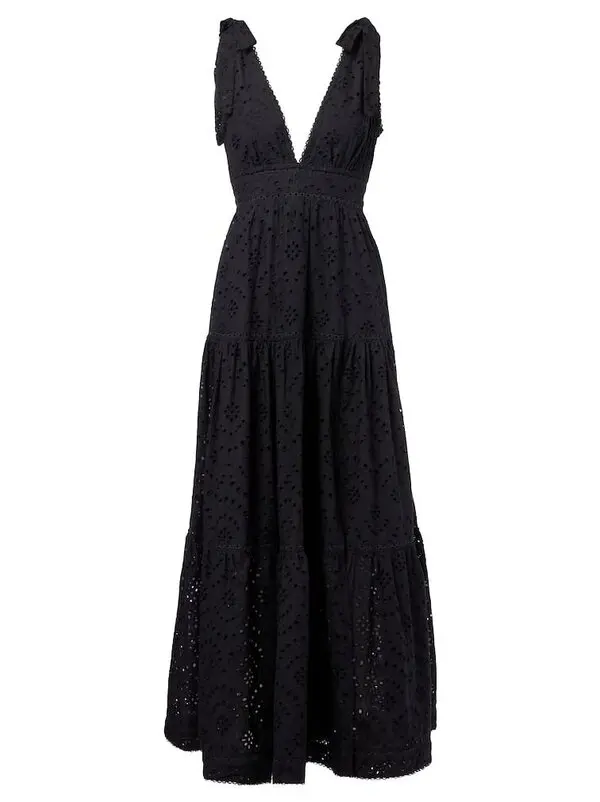 Poupette St Barth Perla Embroidered Maxi Dress - Black