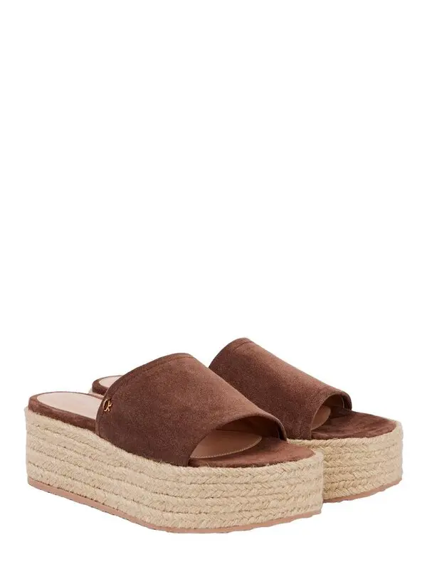 GIANVITO ROSSI Suede Platform Espadrille Slides - Brown
