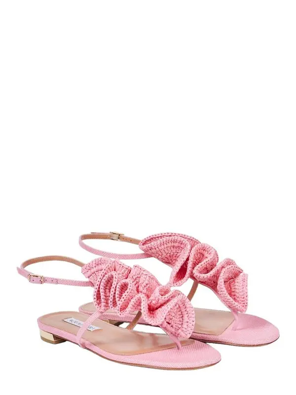 AQUAZZURA Noches Tropicales Raffia Thong Sandals - Pink