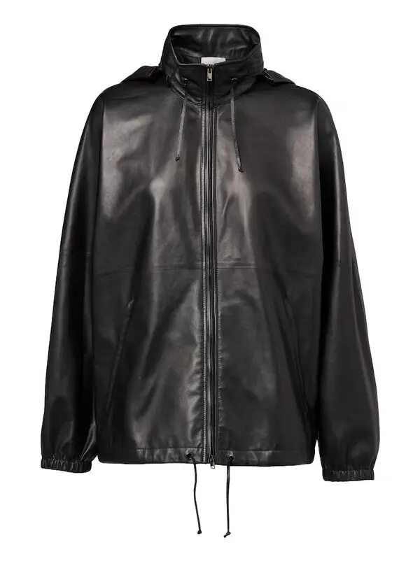 THE ROW Jilly Oversized Leather Bomber Jacket - Black