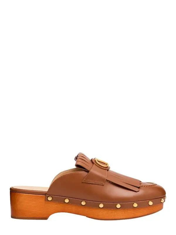 Valentino Garavani Vlogo Leather Kiltie Mule Clogs - Tobacco