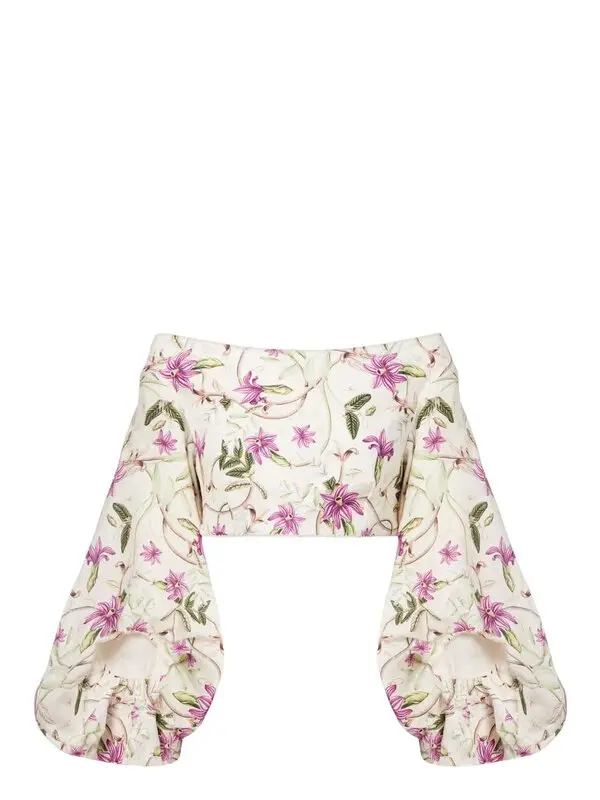 Agua Bendita Duria Floral Linen Crop Top - Multicoloured