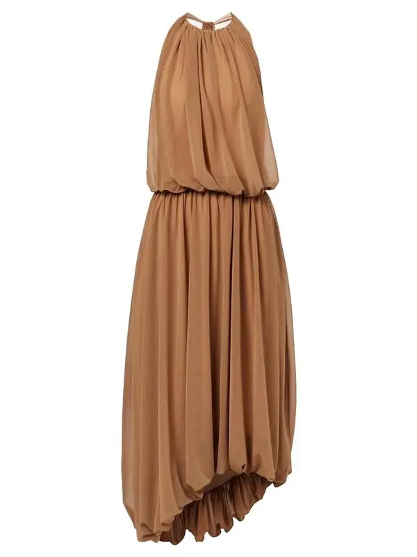 XU ZHI Gathered Open-back Midi Dress - Brown