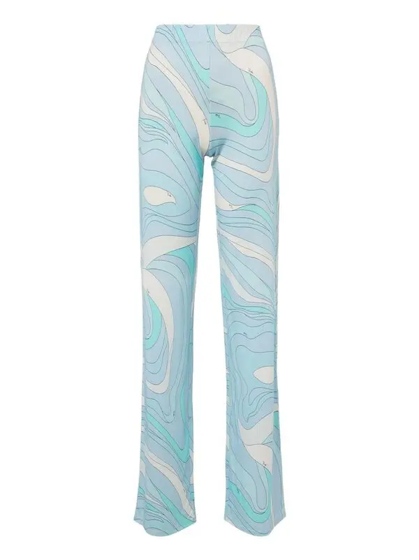 Emilio Pucci Marmo Satin Jersey Straight Pants - Blue