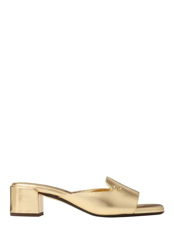 JIMMY CHOO Dina 45 Gold Metallic Leather Mule Sandals - Silver