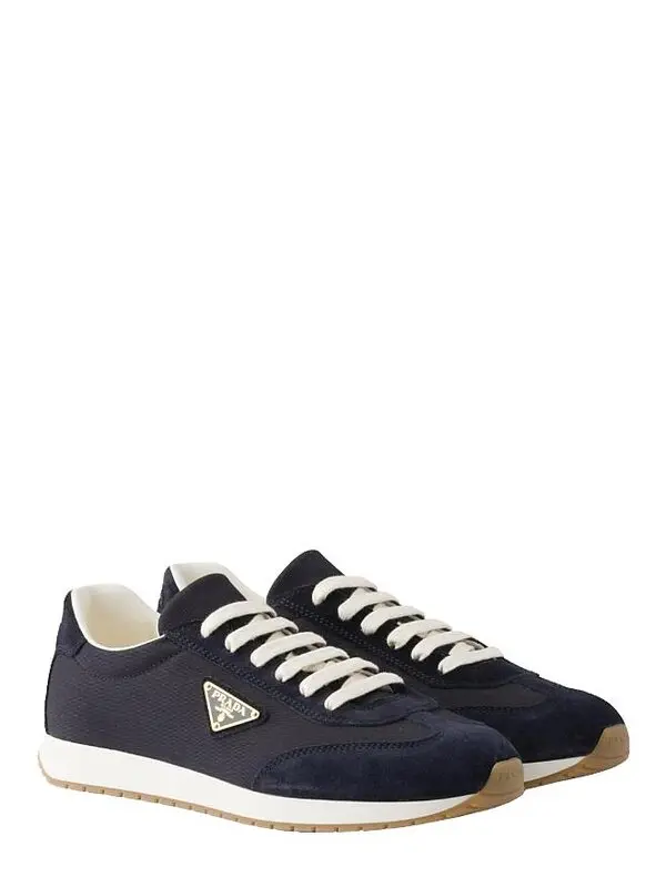 Prada Drill Fabric And Suede Sneakers - Blue