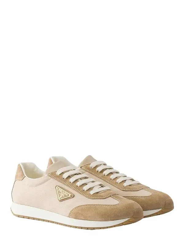 Prada Drill Fabric And Suede Sneakers - Neutral