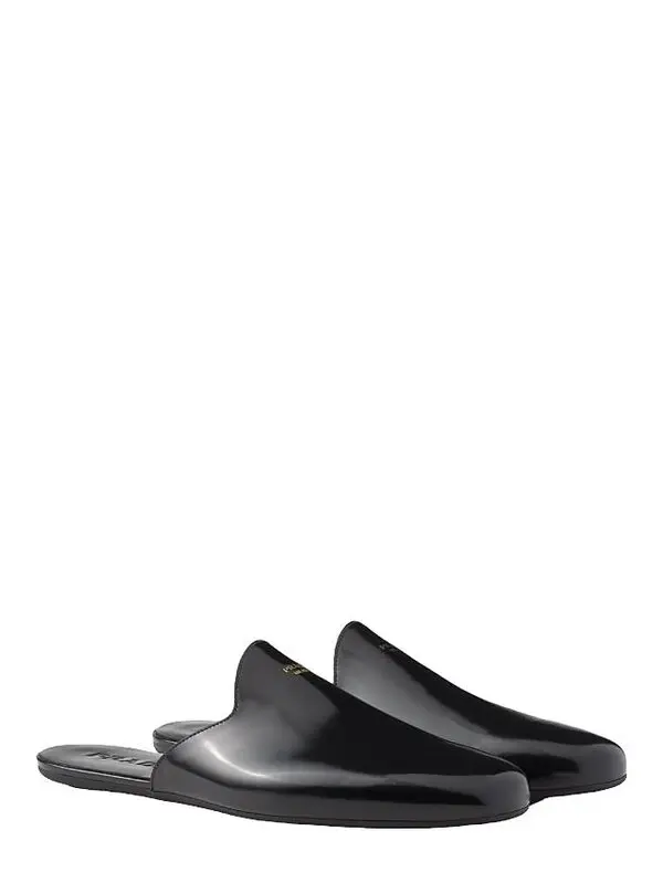 Prada Brushed Leather Slippers - Black