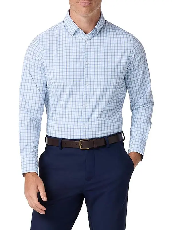 Mizzen+main Leeward Long Sleeve Dress Shirt - Light Pastel Blue Checks