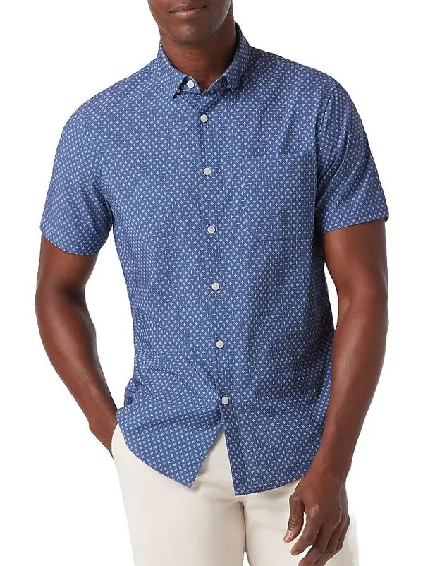 Mizzen+main Leeward Ss Dress Shirt - Coastal Fjord Hatch Mark