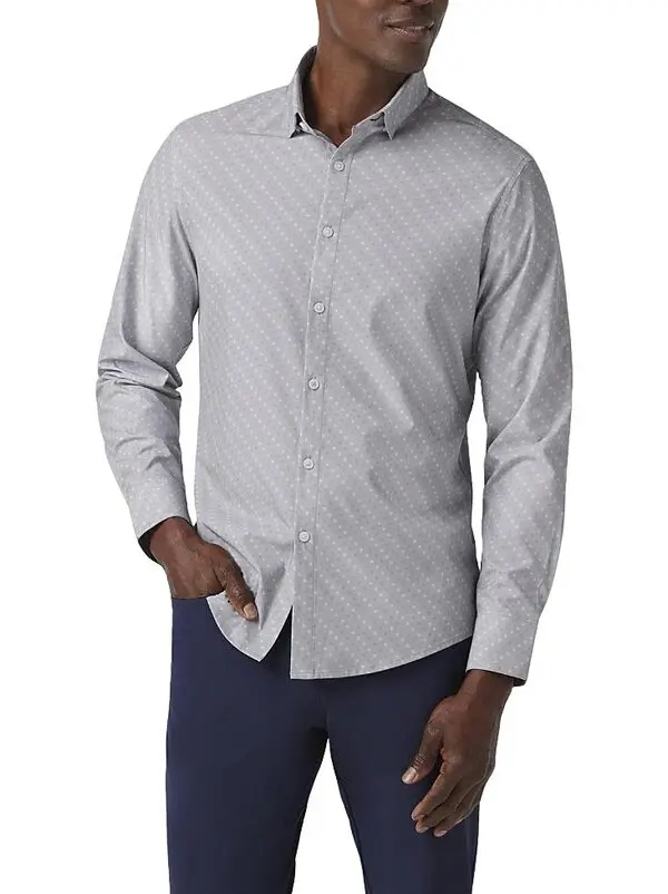 Mizzen+main Leeward No Tuck Long Sleeve Dress Shirt Silver-tone Dotted Diamond - Light/pastel Grey