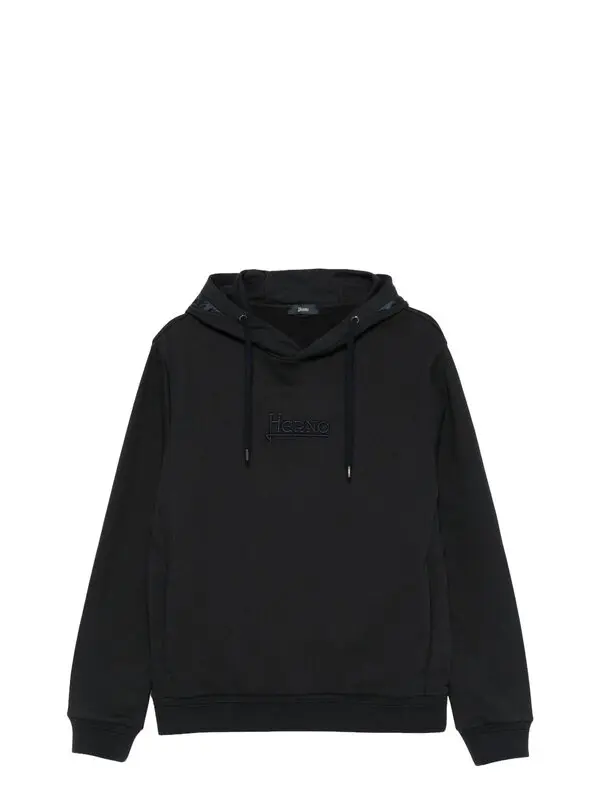 Herno Logo Cotton Hoodie - Blue