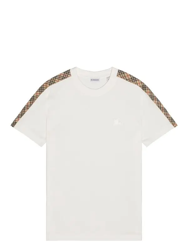Burberry Check Tape T-shirt In White - Chalk
