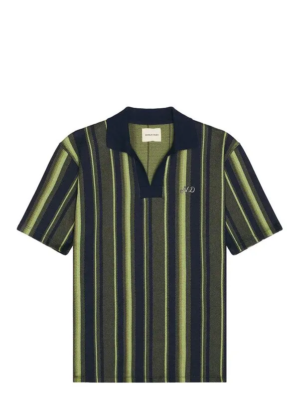 NICHOLAS DALEY Rugby Striped Polo In Navy, Green - Navy & Mint