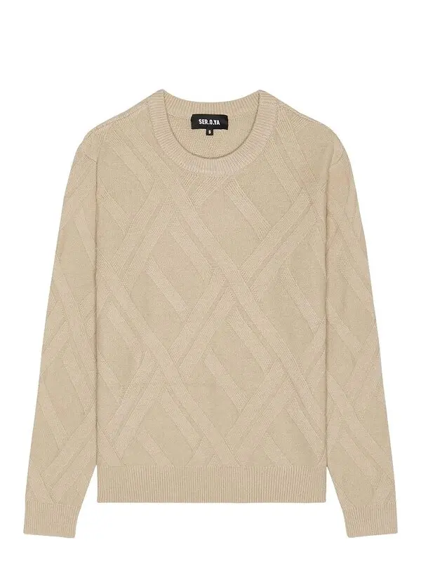SEROYA Joseph Grid Cable Sweater - Tan