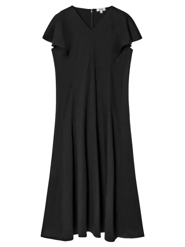 Cos Panelled Cotton-jersey Midi Dress With Petal Sleeves - Black