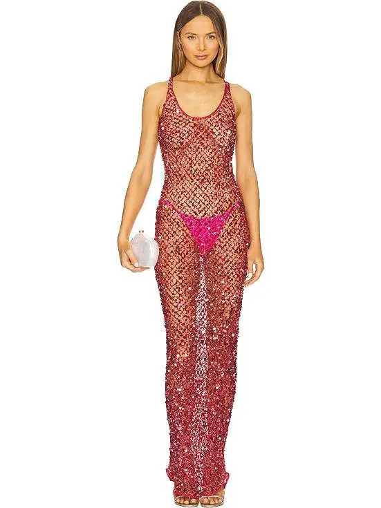 Lapointe Sequin Tank Gown - Deep Pink