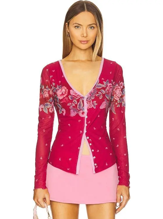 Free People X Home Grown Cardi - Magenta Combo