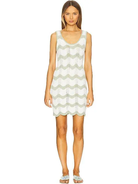 Minkpink Jayden Crochet Wave Mini Dress - Sage & White