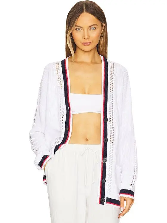 525 America Janet Varsity Crochet Oversized Cardigan - Bleach White Multi