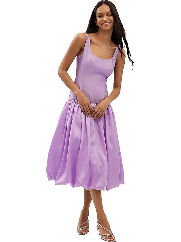 HUTCH Natalia Scoop-neck Drop-waist Bubble-hem Midi Dress - Ultra Lilac