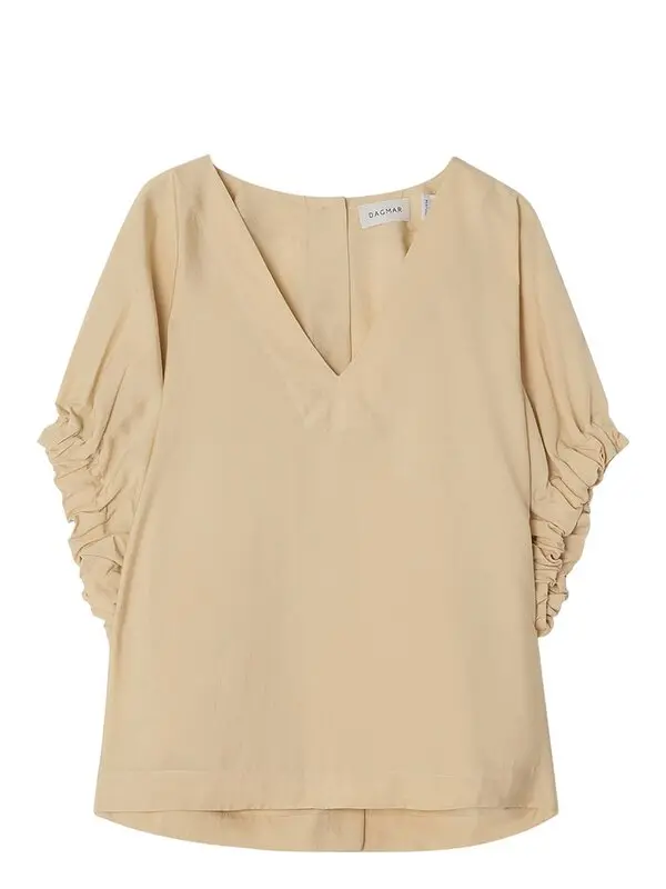 HOUSE OF DAGMAR Rouched V-neck Top - Desert Sand