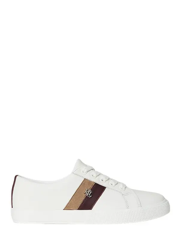 Ralph Lauren Janson Ii Leather Sneaker - Snow White/dark Garnet/multi