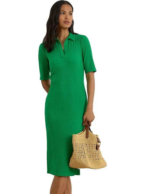 Ralph Lauren Rib-knit Elbow-sleeve Polo Dress - Stem