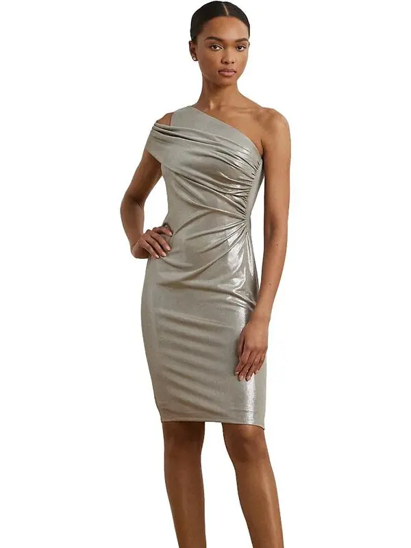 Ralph Lauren Metallic One-shoulder Cocktail Dress - Bright Nickel/silver Foil