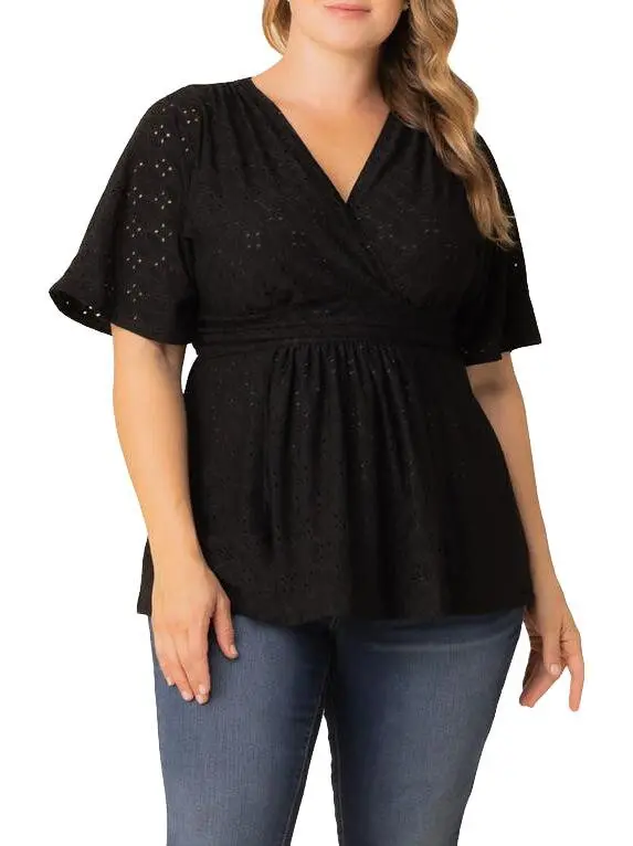 KIYONNA Sunny Day Eyelet Wrap Top - Black Noir