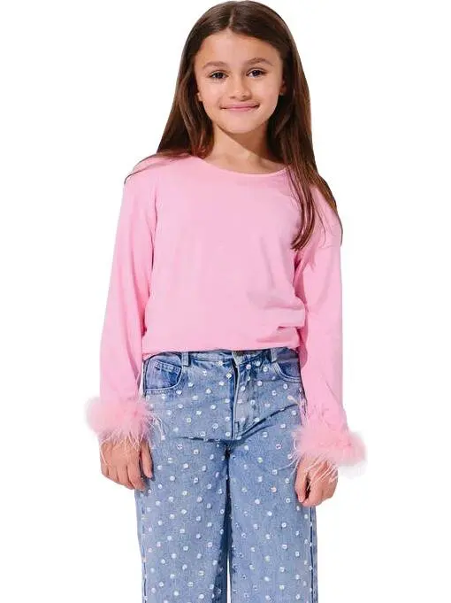 LOLA + THE BOYS Feather Long Sleeve Top - Pink