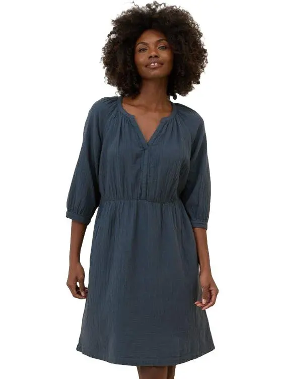 PACT Organic Cotton Coastal Double Gauze Peasant Dress - French Navy
