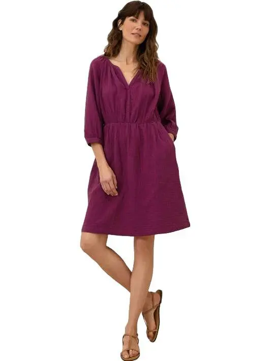 PACT Organic Cotton Coastal Double Gauze Peasant Dress - Sangria