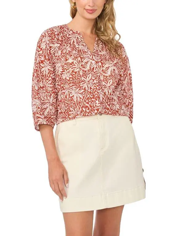 Vince Camuto Floral Print Button-up Shirt - Rust