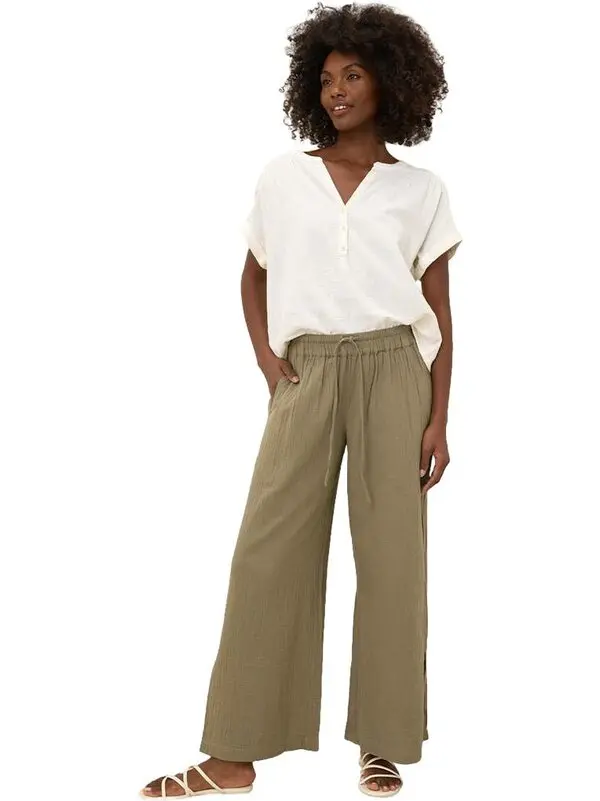 PACT Organic Cotton Coastal Double Gauze Split Hem Pant - Khaki Green