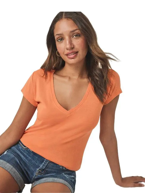 Splendid Faye V-neck Tee - Orange