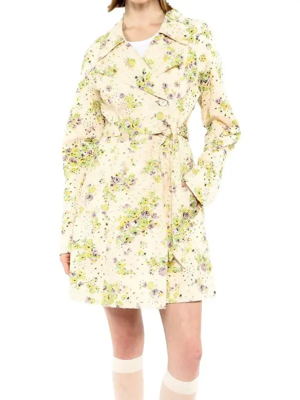 Anna Sui Rosies Posies Eyelet Trench Coat - Lavender Multi