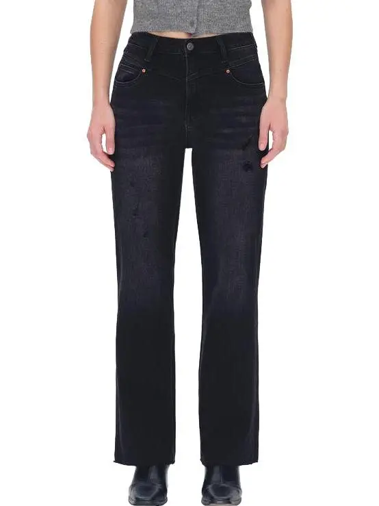 BAYEAS Raw Hem High-waist Straight Leg Jeans - Black Wash