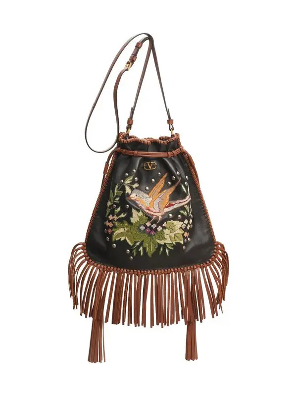 Valentino Garavani Nellcôte Alice Medium Drawstring Crossbody Bag - Aus Nero/ Multi/ Tobacco