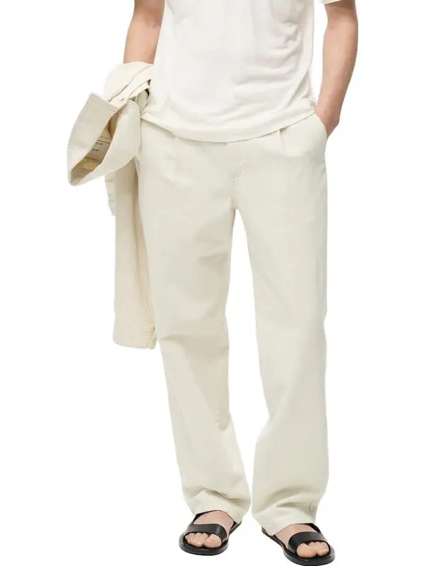Mango Relaxed Fit Cotton & Linen Pants - Ecru