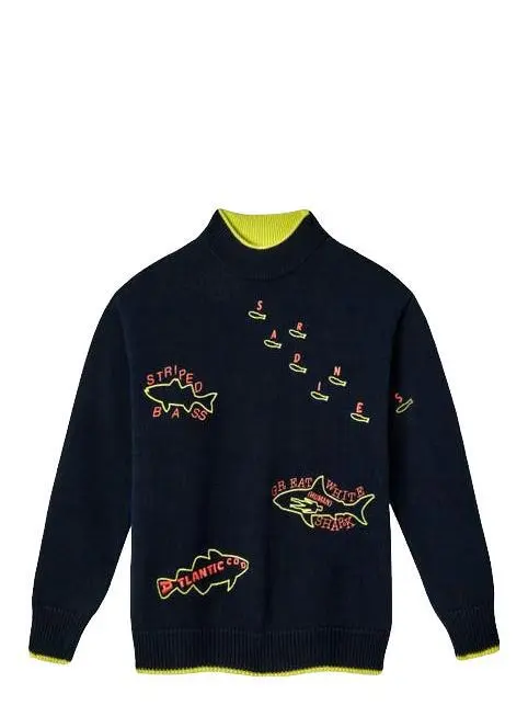 TOMBOLO Fishes Of The North Atlantic Sweater - Navy