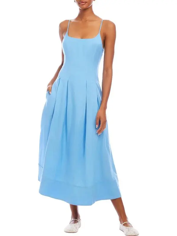 Fifteen Twenty Jessa Pleated Linen Blend Midi Sundress - Lake