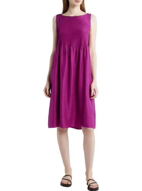 Eileen Fisher Pleated Silk Dress - Berry Bloom