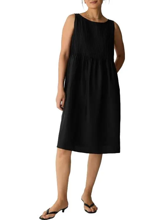 Eileen Fisher Pleated Silk Dress - Black