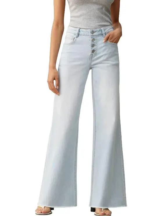BAYEAS Mid-rise Wide-leg Jeans With Button Detail - Light Blue